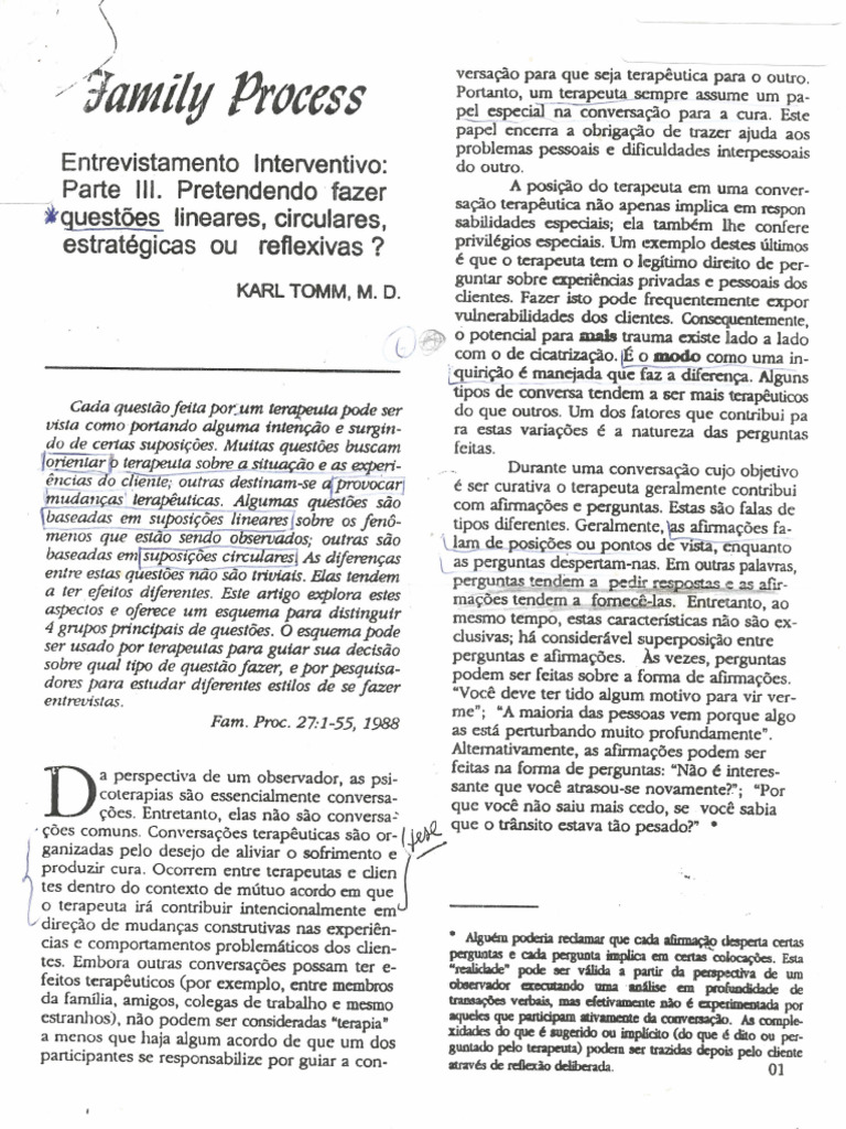 Entrevista Interventiva Karl Tomm | PDF