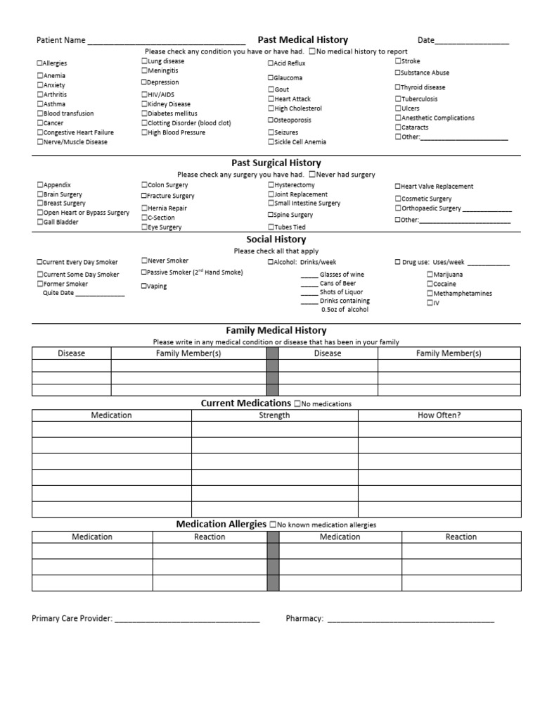 New Patient Medical History Form 2023 03 29 | PDF | Surgery | Pain