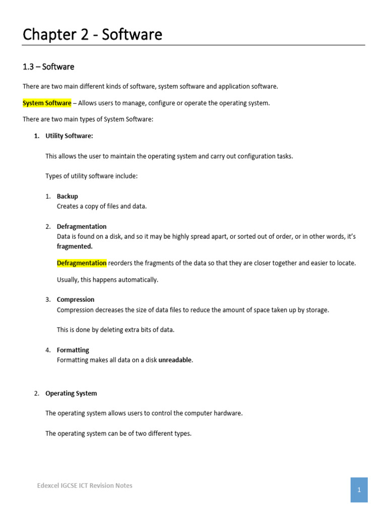 ICT - Chapter 2 - Revision Notes-1 | PDF | Operating System ...