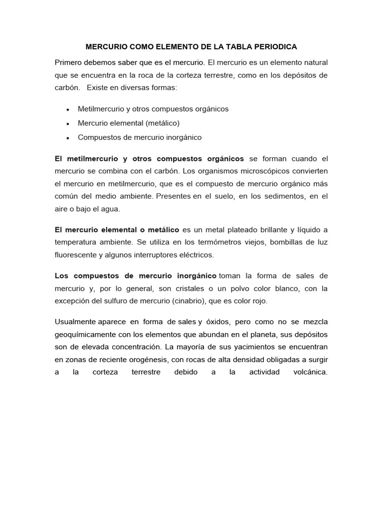 Mercurio Como Elemento de La Tabla Periodica | Descargar gratis PDF ...