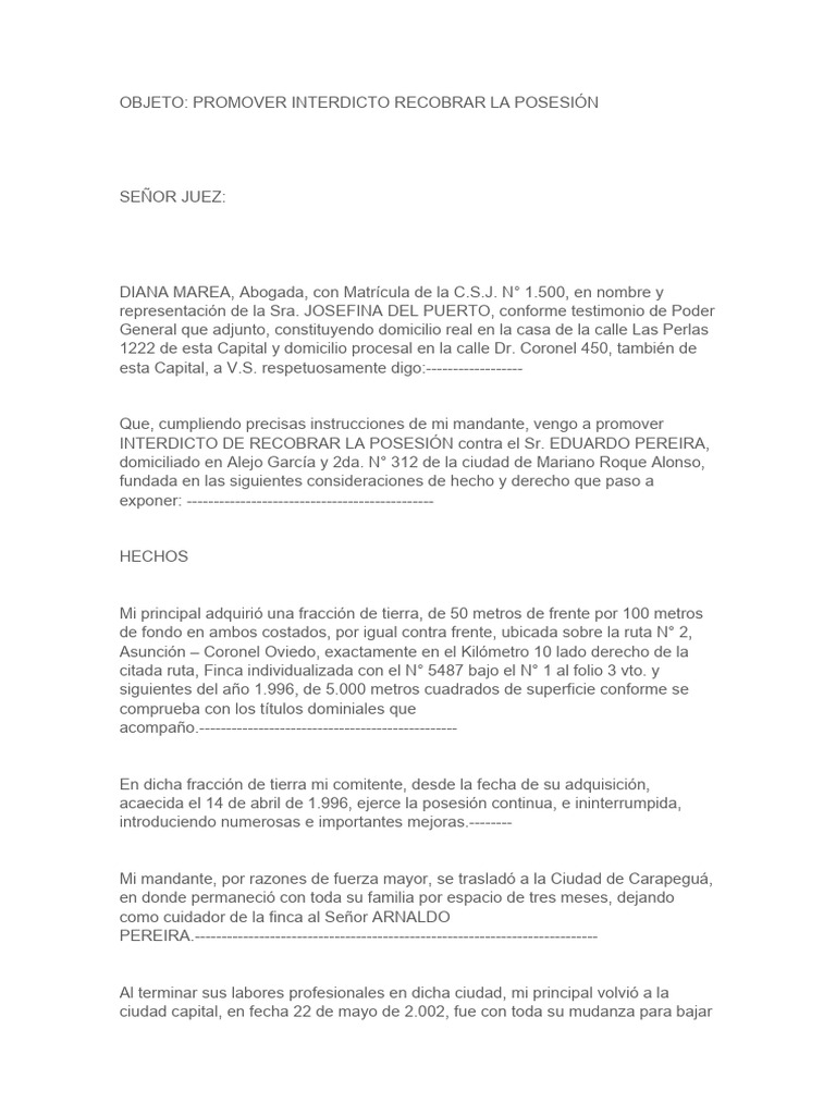 Interdicto de Recobrar La Posesion | PDF | Justicia | Crimen y violencia