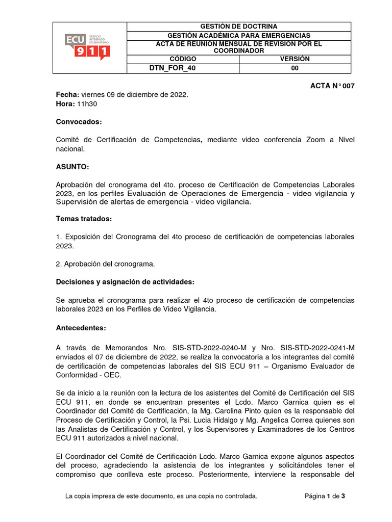 007 - Acta Reunión Comité Oec - 09-12-2022 - 4to Proceso 2023 | PDF | Software | Software de la ...