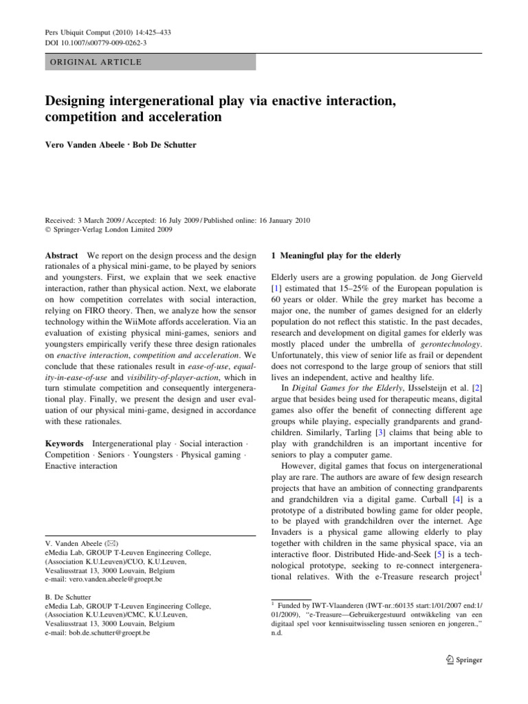 Designing Intergenerational Play Via Enactive Interaction | PDF ...