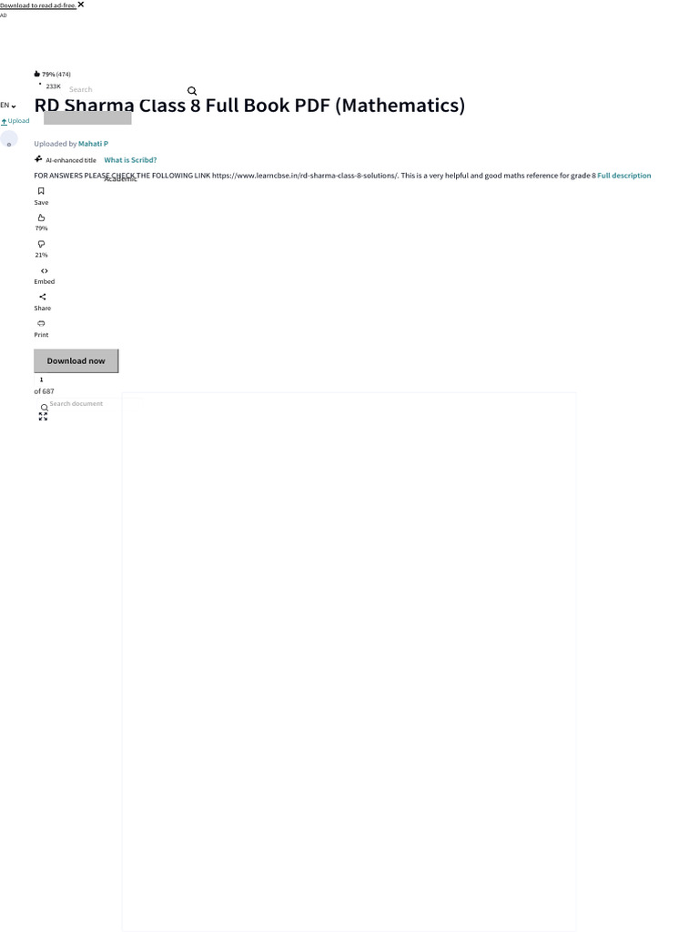 Scribd Comdocument508594180rd Sharma Class 8 Full Book PDF Mathematics ...