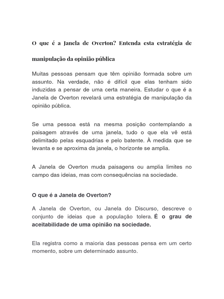 Entendendo a Janela de Overton | PDF | Science | Opinião pública