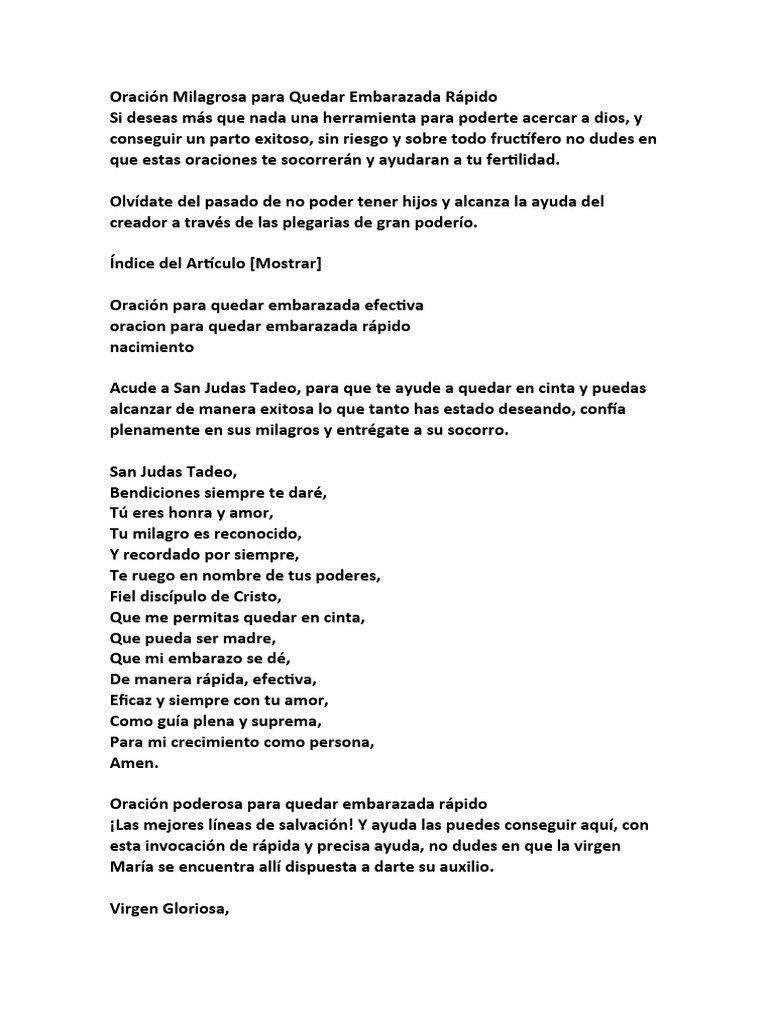 Oraciones Milagrosas para Quedar Embarazada | PDF | Oración | María ...