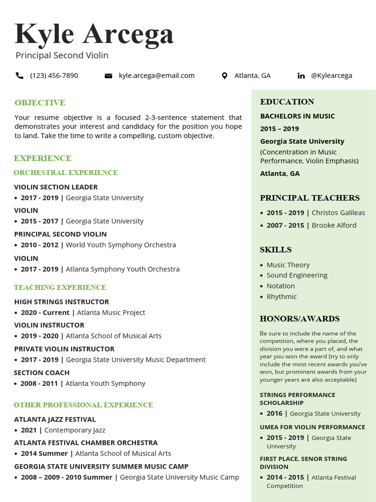 Music Word Resume Template | Download Free PDF | Orchestras | Violin