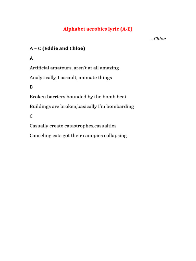 Alphabet Aerobics Lyric (Modified With IPA) | PDF