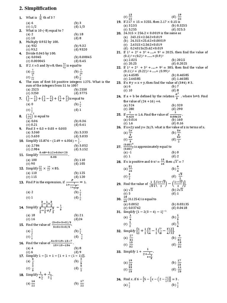 02 Simplification | PDF | Arithmetic | Mathematical Notation