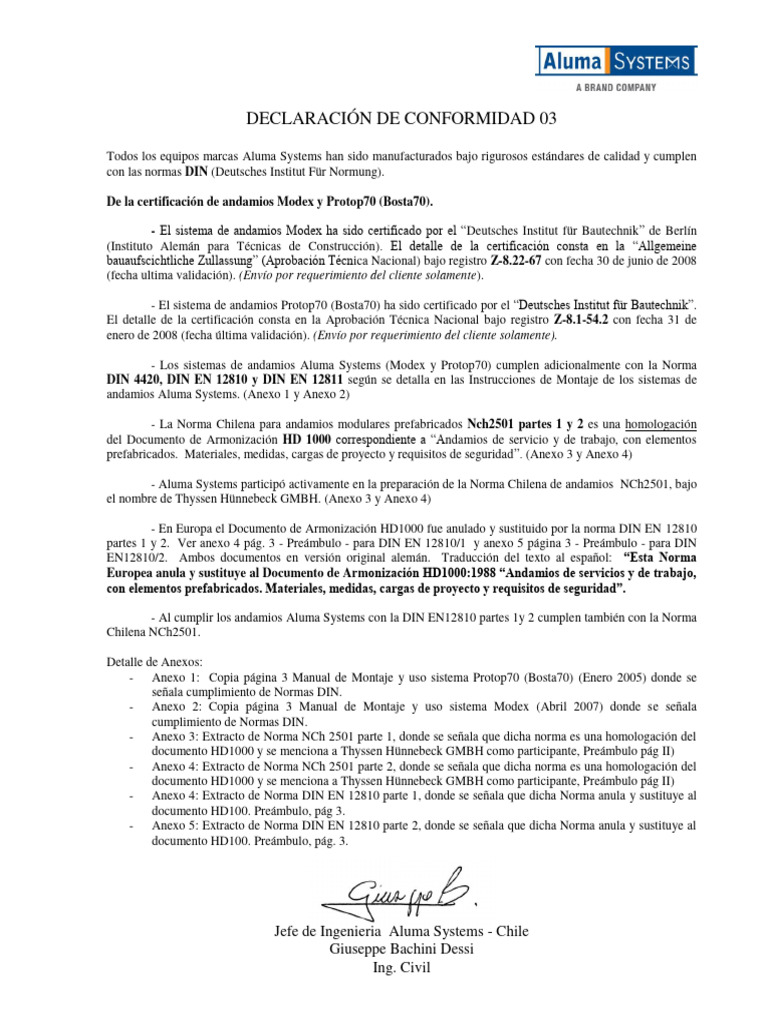 Declaración de Conformidad 03 | PDF | Andamio