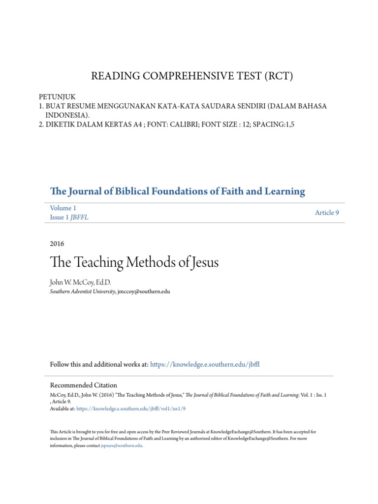 PAK - The Teaching Methods of Jesus | PDF | Jesus | Teaching Method