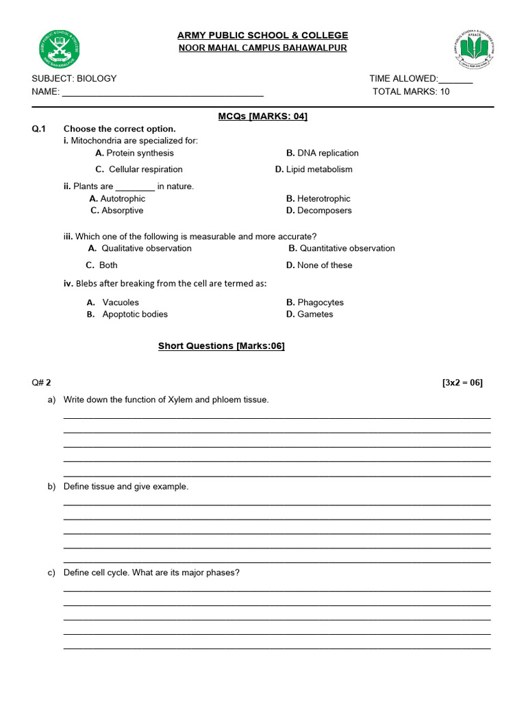 Induction Test Biology | PDF | Biology | Cell (Biology)