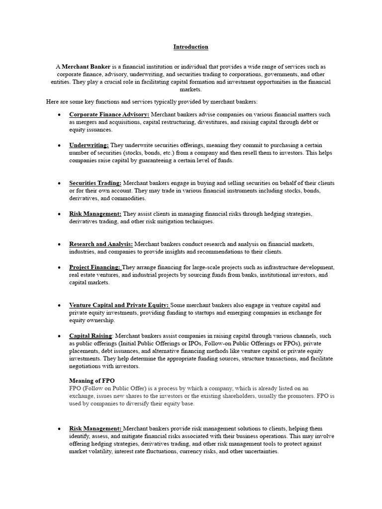 Merchant Banking Services Explained | PDF | Banks | Securities (Finance)