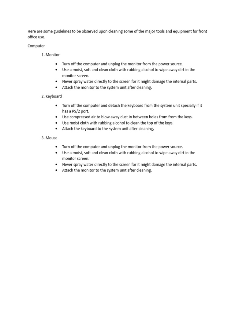 Here Are Some Guidelines To Be Observed Upon Cleaning Some of The Major ...