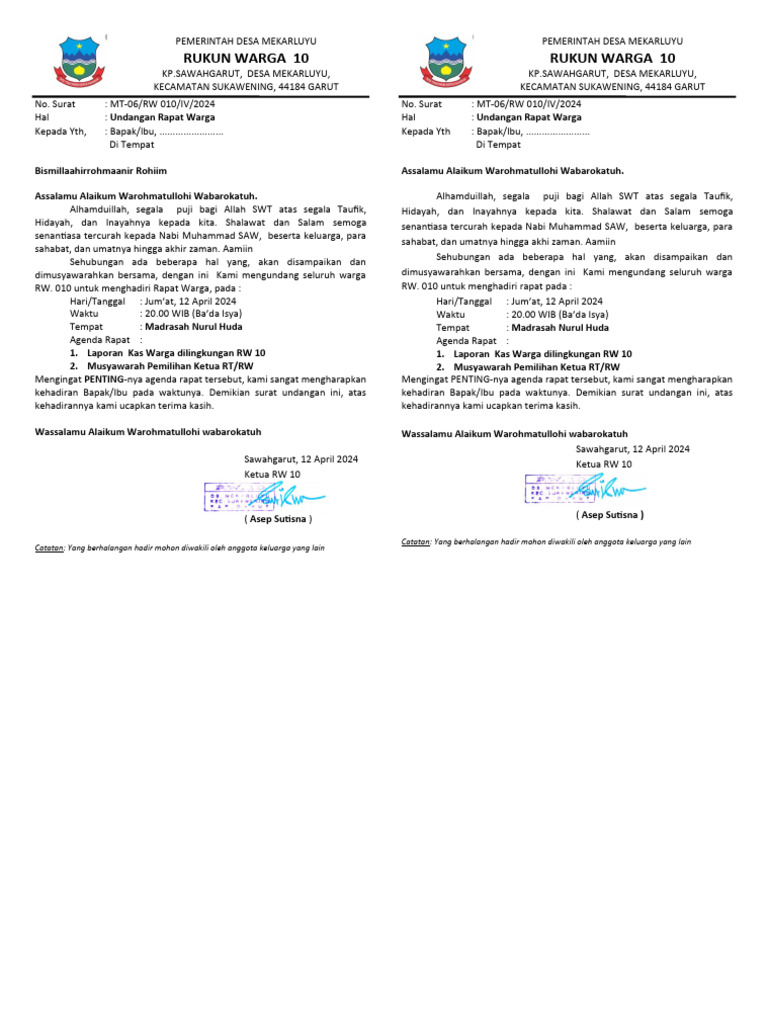 Undangan Rapat Warga 12042024 | PDF
