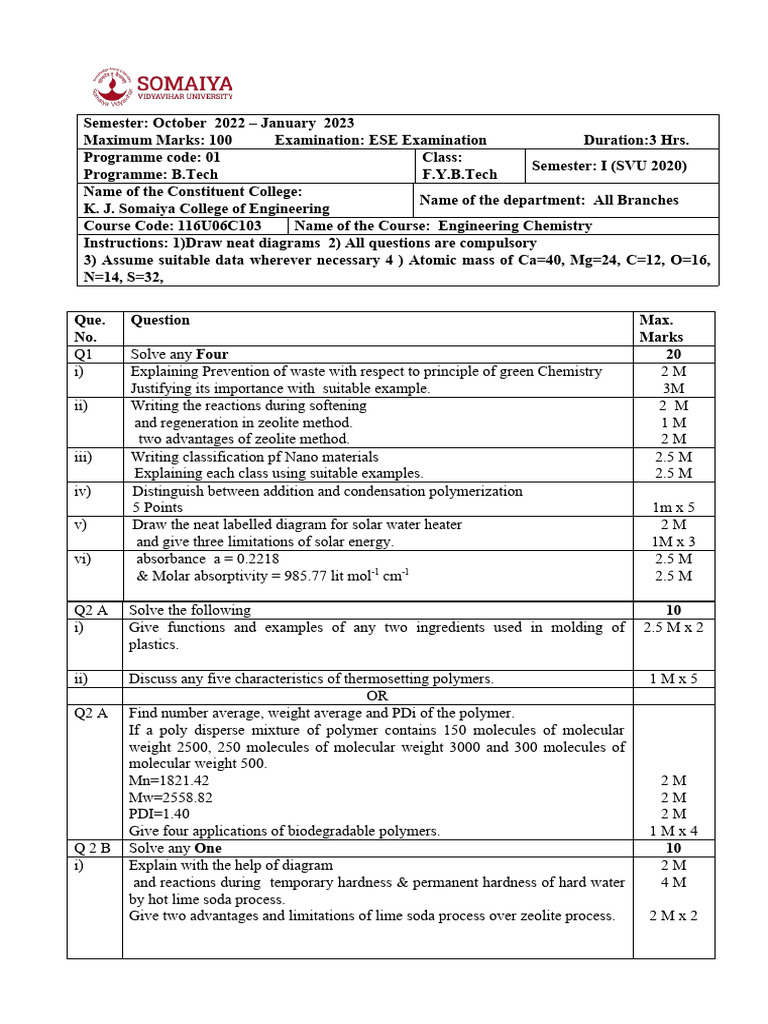EC ESE Solution and Marking Scheme 22-23 Sem-I | Download Free PDF | Polymers | Molecules