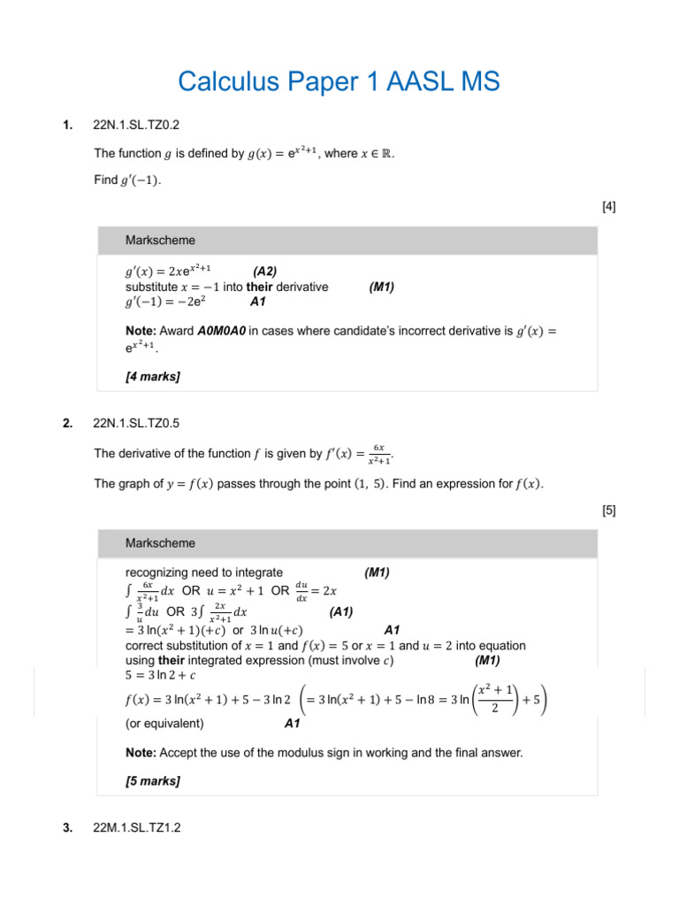 Calculus Paper 1 AASL MS | PDF | Function (Mathematics) | Derivative