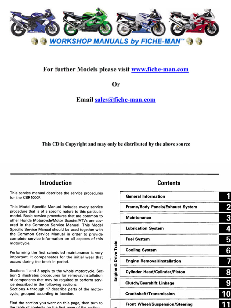 Service Manual Honda CBR 1000 CC | PDF