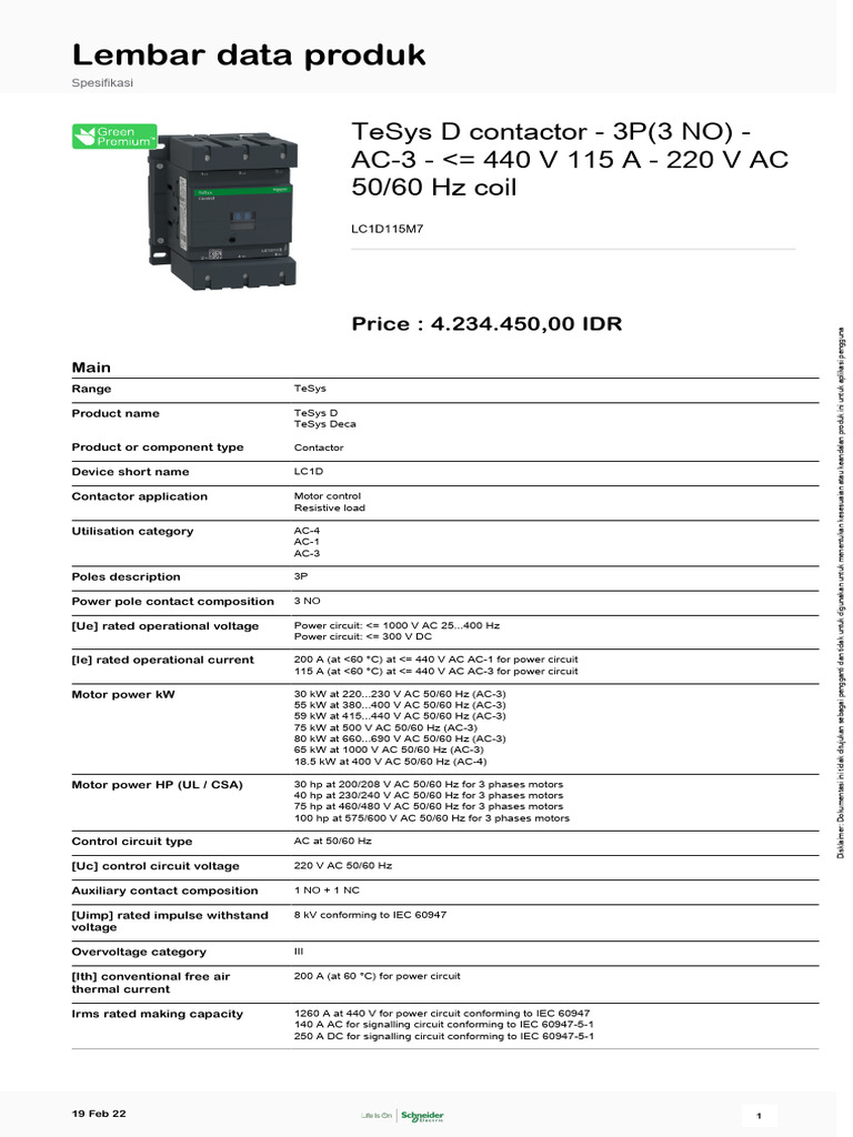 TeSys Deca Contactors - LC1D115M7 | PDF | Electrical Engineering