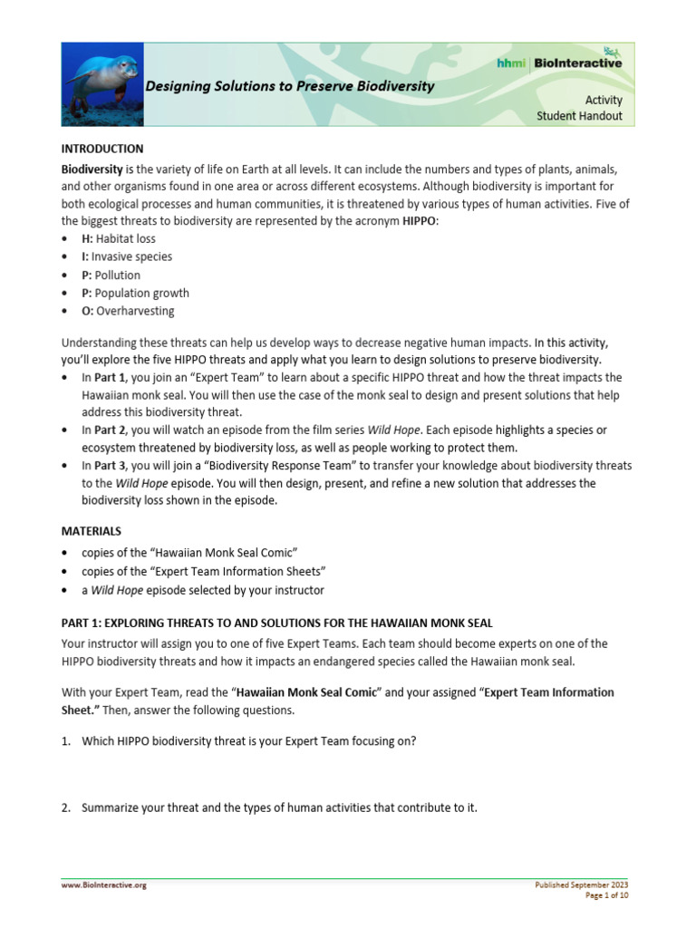 DesignSolutionsBiodiversity StudentHO Act | PDF | Biodiversity | Human ...