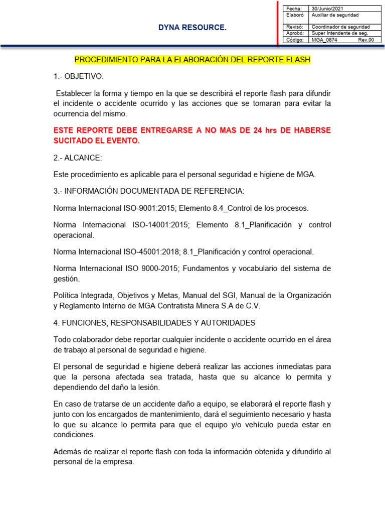 Procedimiento para La Elaboración Del Reporte Flash-V00 | PDF