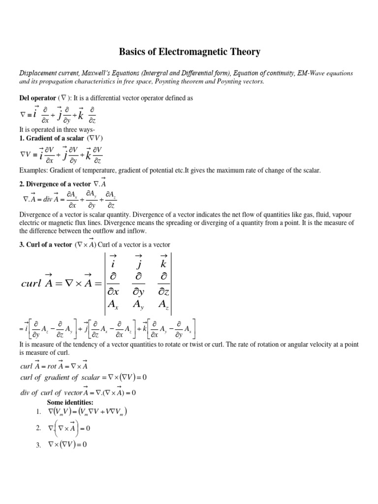Electromagnetic Theory Fundamentals | PDF | Divergence | Integral