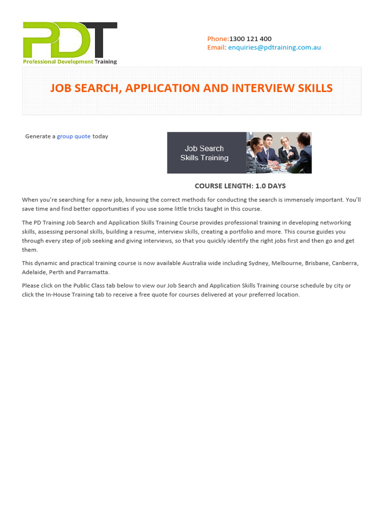 Job Search Skills Training Course Outline | PDF | Résumé | Learning