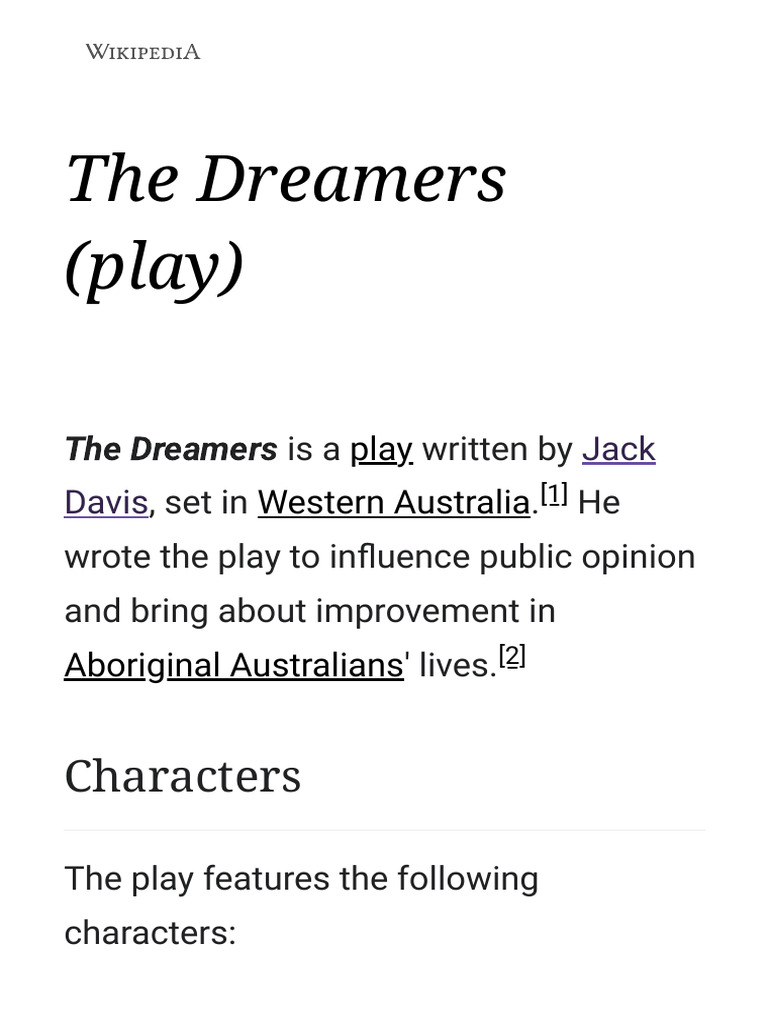 The Dreamers: A Play by Jack Davis | PDF