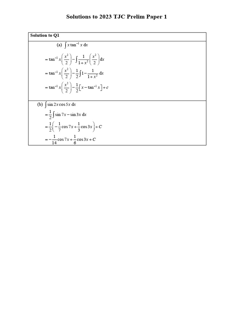 2023 TJC Prelim Paper 1 Solutions | PDF | Geometry | Mathematics