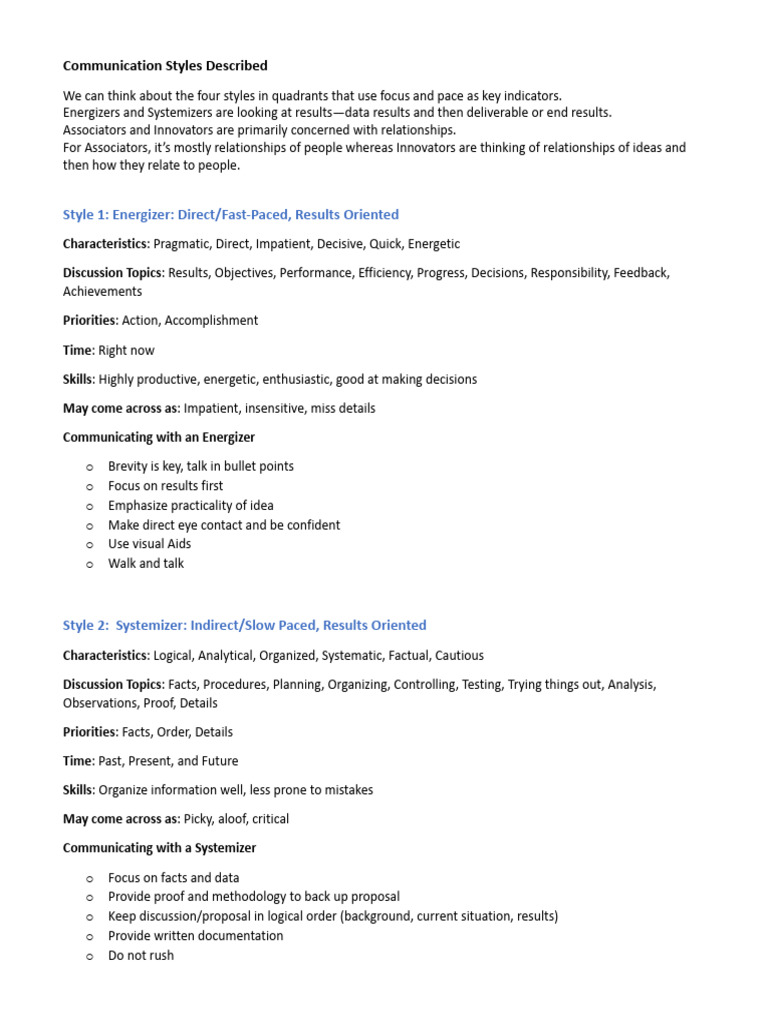 Understanding Communication Styles | PDF | Communication | Methodology