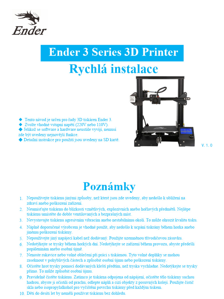 Ender 3 CZ návod pro rychlé spuštění | PDF