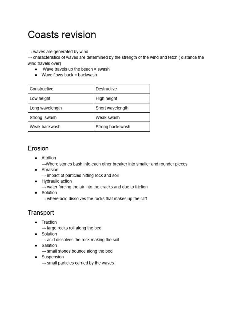 Coasts revision | PDF | Dune | Erosion