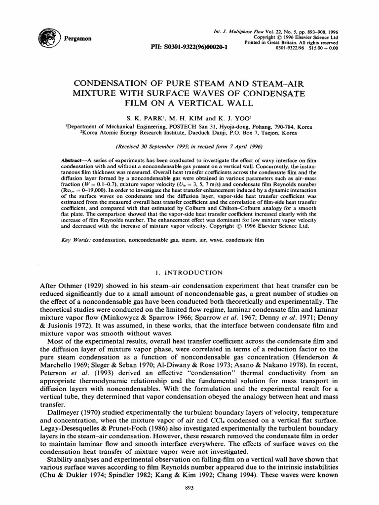 Condensation of Pure Steam and Steam Air Mixture With Surface Waves of ...