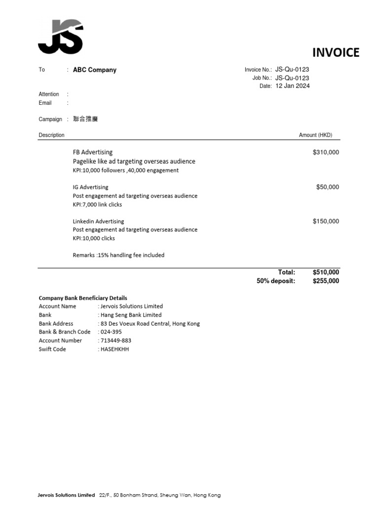 Invoice for ABC Company Advertising Services | PDF