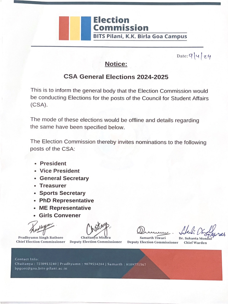 CSA General Elections Notice 2024-25 | PDF