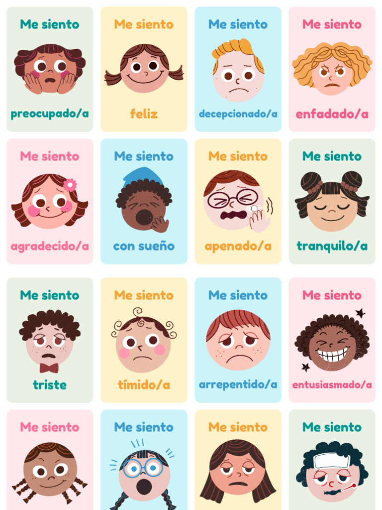 Tarjetas Emociones Sencillo Ilustración | PDF | Relaciones personales ...