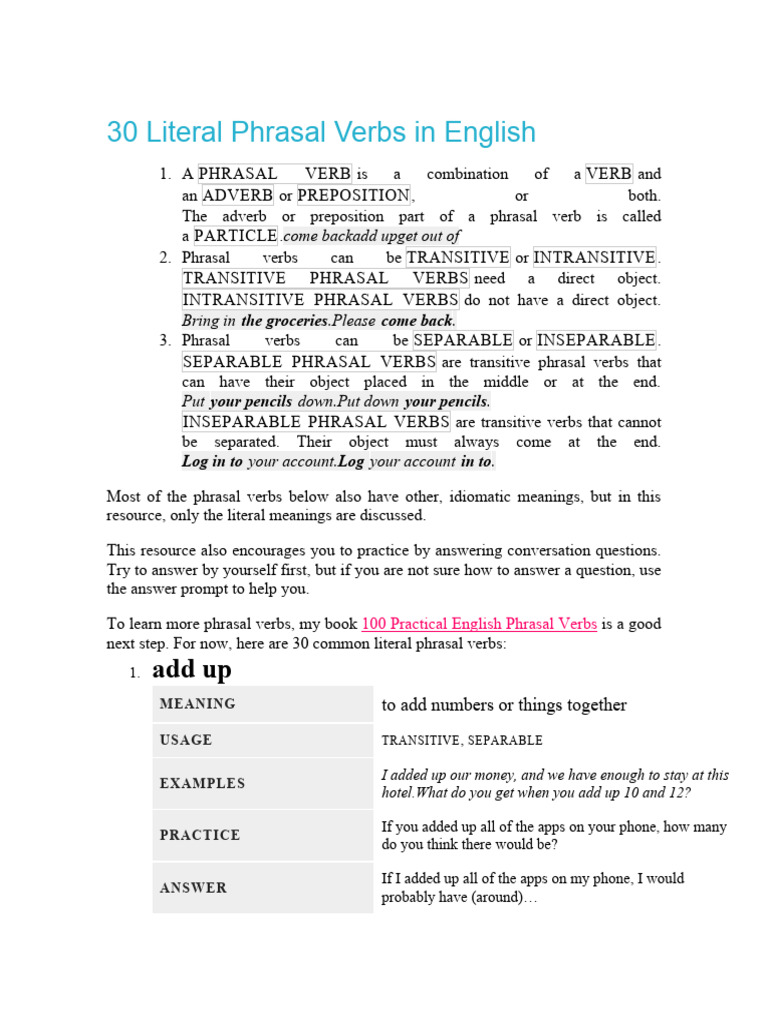 phrasal verbs | PDF | Verb | Syntax