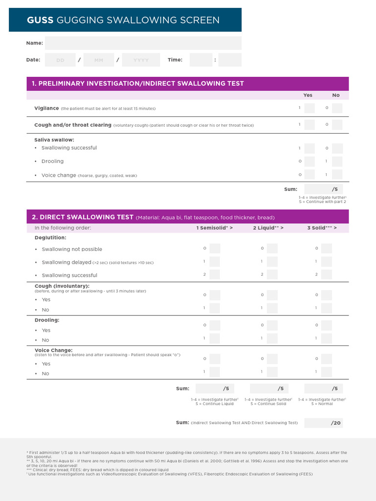 Intermediate Swallow Screening For Acute Stroke Patients GUSS | PDF | Medicine | Diseases And ...