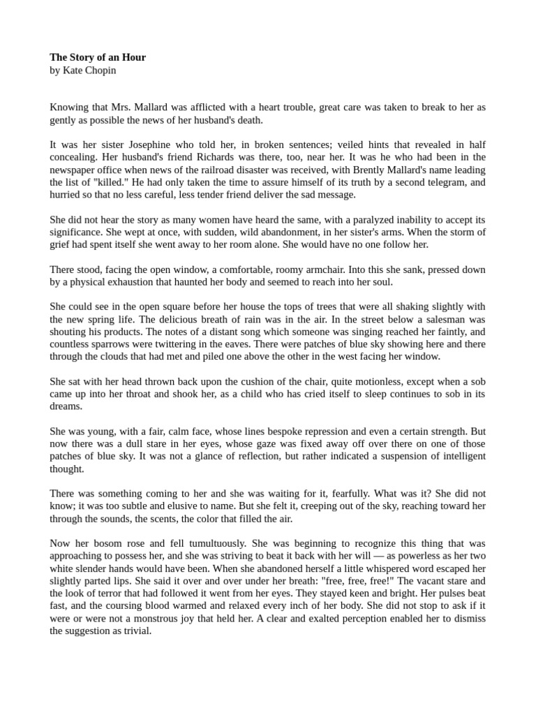 The Story of An Hour by Kate Chopin | PDF