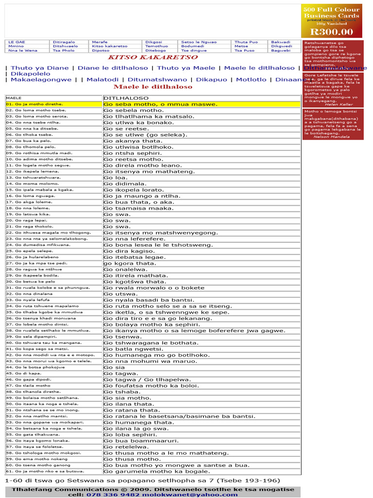 Maele Le Maelana A Setswana | PDF | Languages Of Africa | Languages