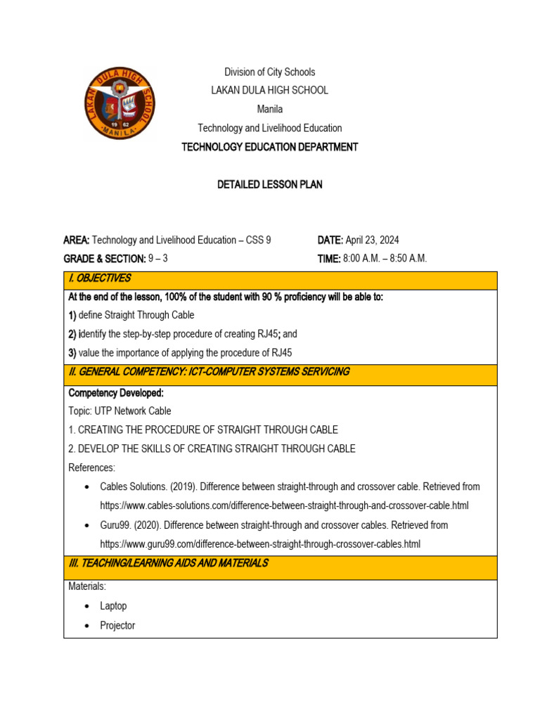 Straight Through Cable Lesson Plan | PDF | Computer Network | Network ...
