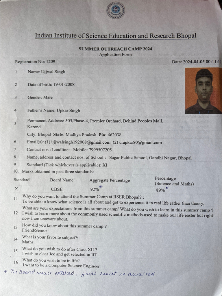 Form Ujjwal Singh | PDF