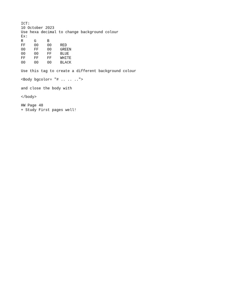 HTML Hex Color Codes Guide | PDF