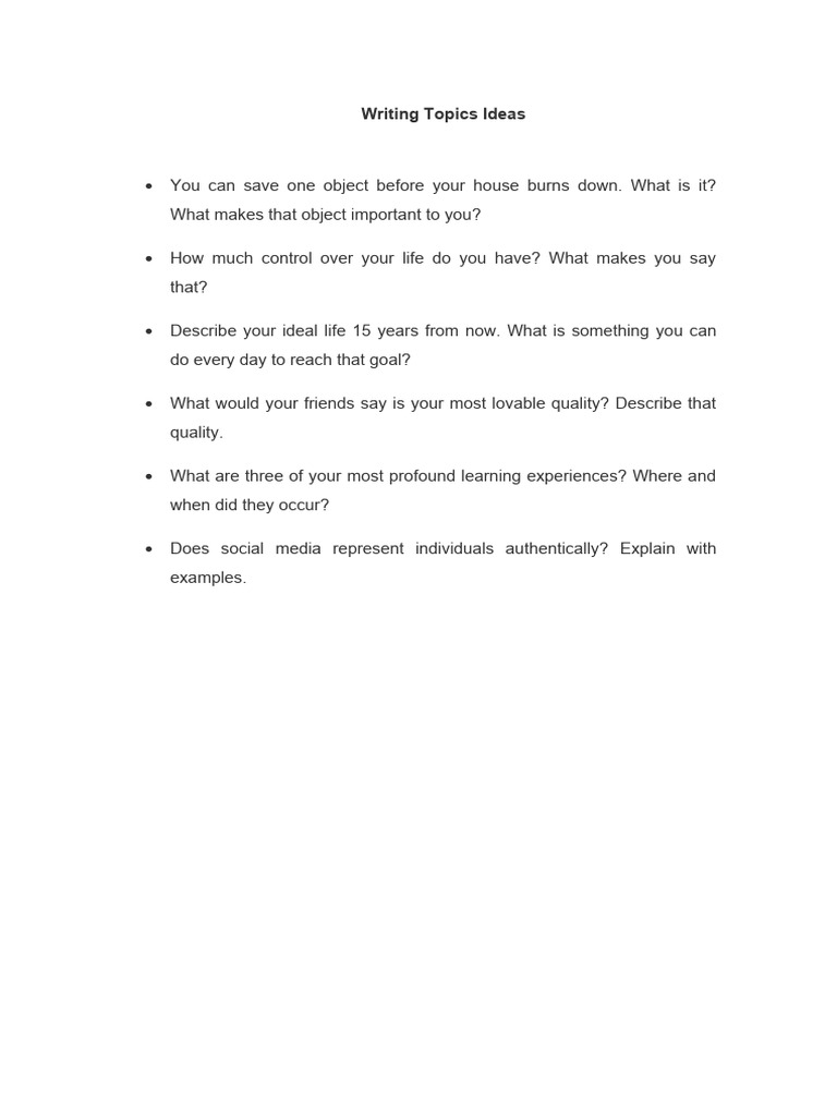 Writing Topics Ideas | PDF | Self-Improvement