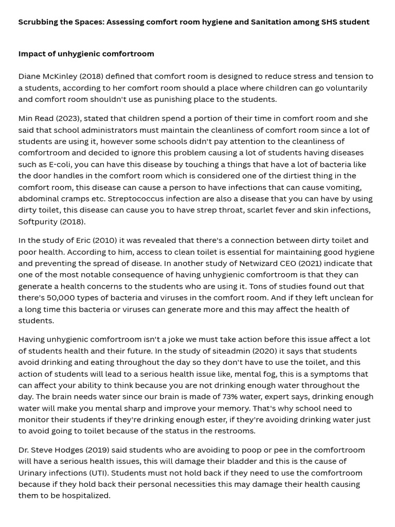 Hygiene Issues in School Comfort Rooms | PDF | Hygiene | Public Toilet