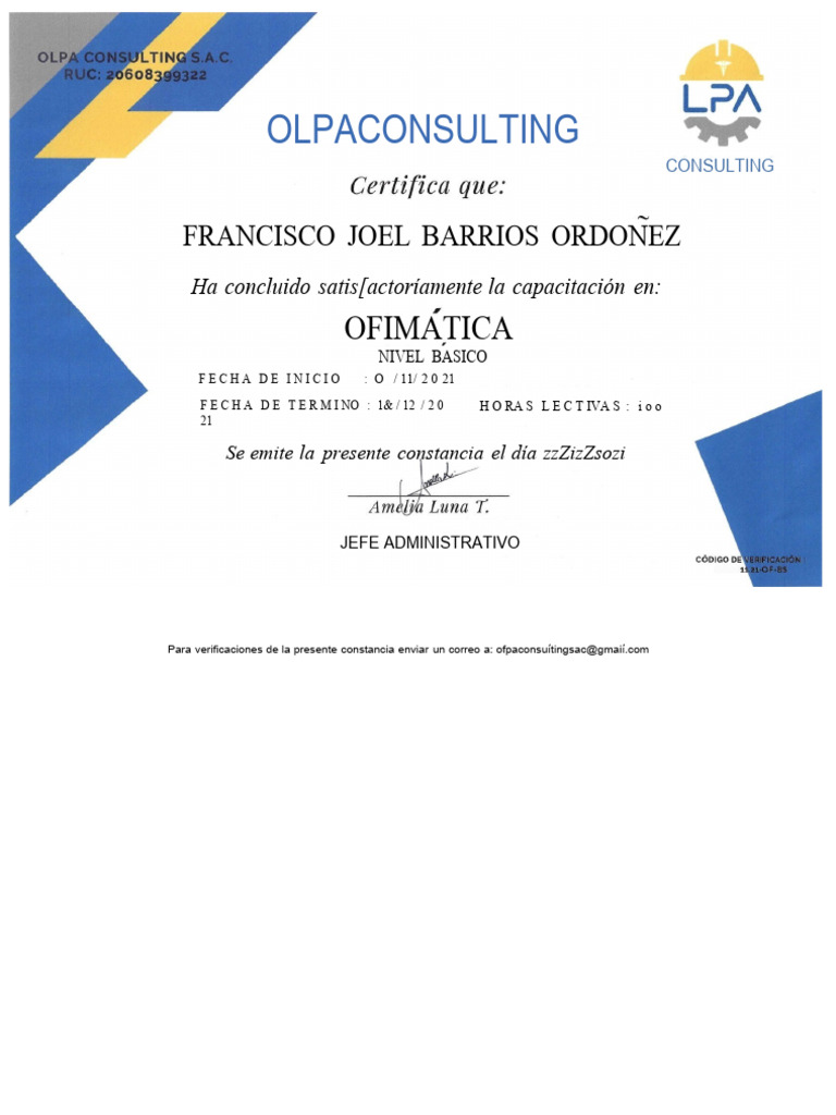 Certificado Ofimatica | PDF
