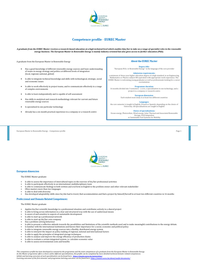 Competence-profile-EUREC-Master-March-2022 | PDF | Postgraduate Education | Academic Degree