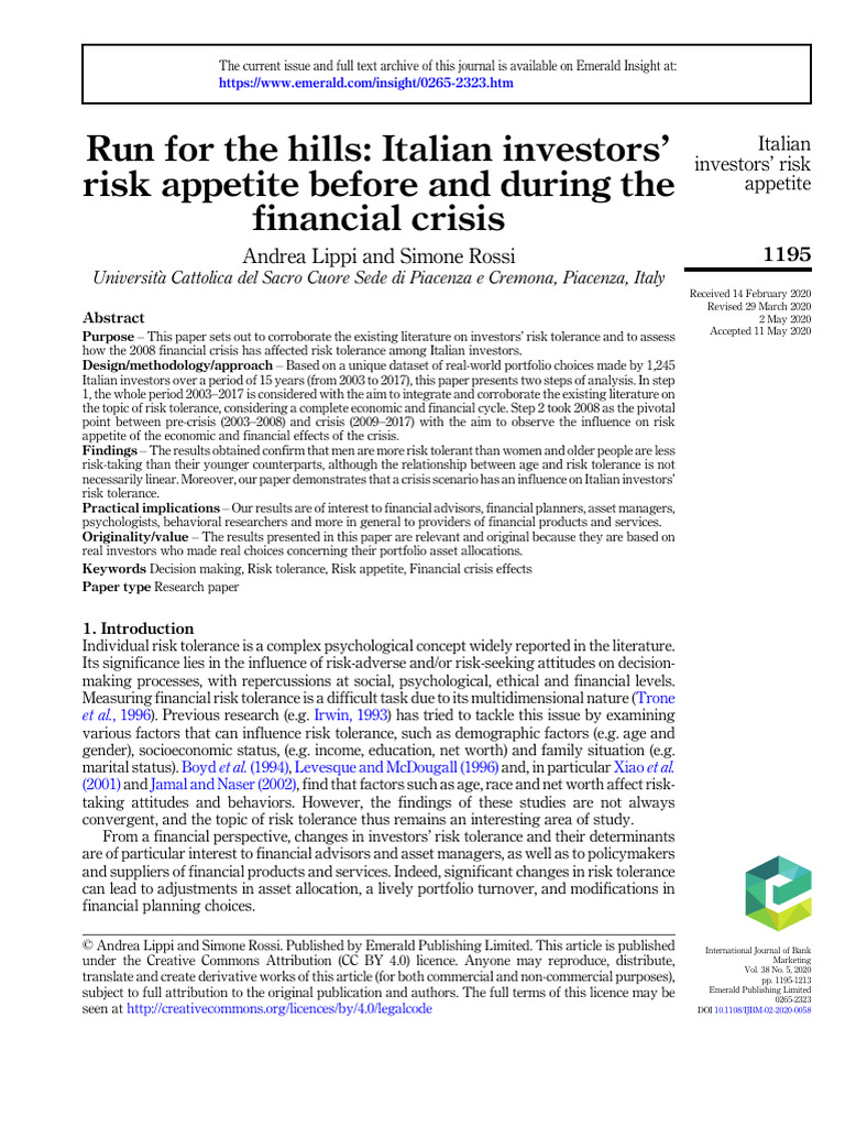 10 1108 - Ijbm 02 2020 0058 | PDF | Risk | Risk Aversion