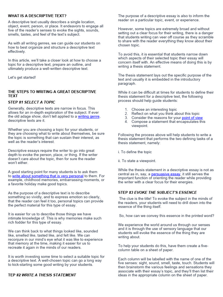 DESCRIPTIVE TEXT | PDF | Essays | Human Communication