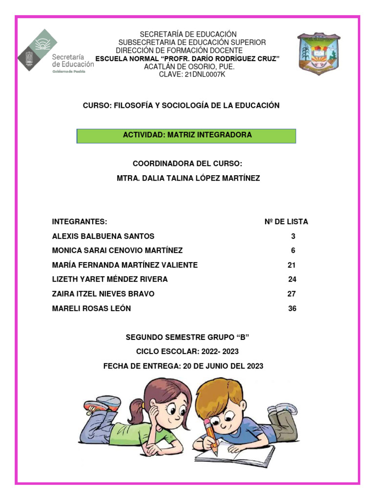 MATRIZ INTEGRADORA | PDF | Enseñando | Escuelas